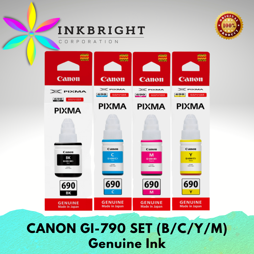 Original Canon GI 790 Ink Black Cyan Yellow Magenta SET - For Gseries ...